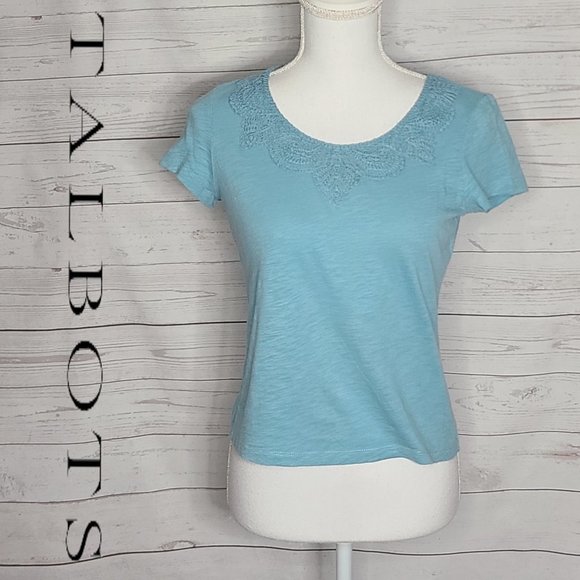 Talbots | Tops | Talbots Petite Light Aqua Blue Heather Lace Crew Tee T ...